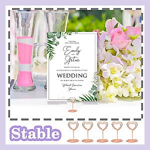 CUNGLIN Table Number Holders Place Card Holder Stand 20 Pack, Gold Heart Shape Holder for Wedding Party Mini Photo Playing Cards Holder Picture Menu Memo Clips