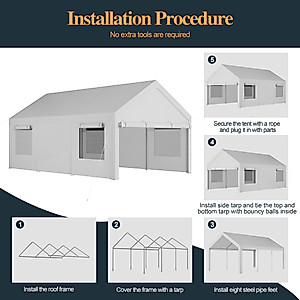 Shintenchi 10x20ft Heavy Duty Carport, Portable Garage with Removable Sidewalls, Door and Ventilated Windows, UV Resistant Waterproof Carport Canopy for Outdoor, All-Season Tarp for Car (White)