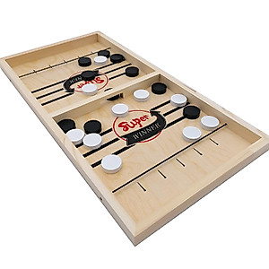 Fast Sling Puck Game Large Size Hockey Melightful Pass Puck Game Board Wooden for Kids Adults Party Family Night Fun Game Traveling Camping Birthday (Super Winner)…