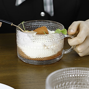 LUXU Vintage Coffee Mugs 14 oz Set of 4 Glass Tea Cups Stackable Glass Coffee Cups,Cute Coffee Bar Accessories,Iced Coffee Glasses,Clear Embossed Glass Cups for Cappuccino,Latte,Cereal,Yogurt,Milk