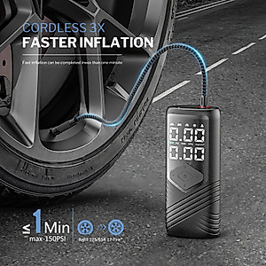 Vxdas Tire Inflator Portable Air Compressor 15000mAh Car Accessories Auto Air Pump 150PSI 3X Fast Inflation Smart Tire Pump for Car Motorcycles Bike Ball