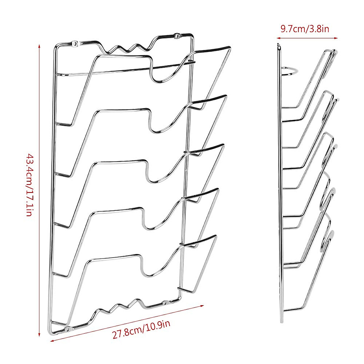 AYNEFY 5-Tiers Pot Lid Rack, Wall Mount Pot Lid Holder Multi Tiers Pan Lid Holder Cabinet Door Storage Rack Cookware Stand Holder for Home Kitchen Cabinet Pantry