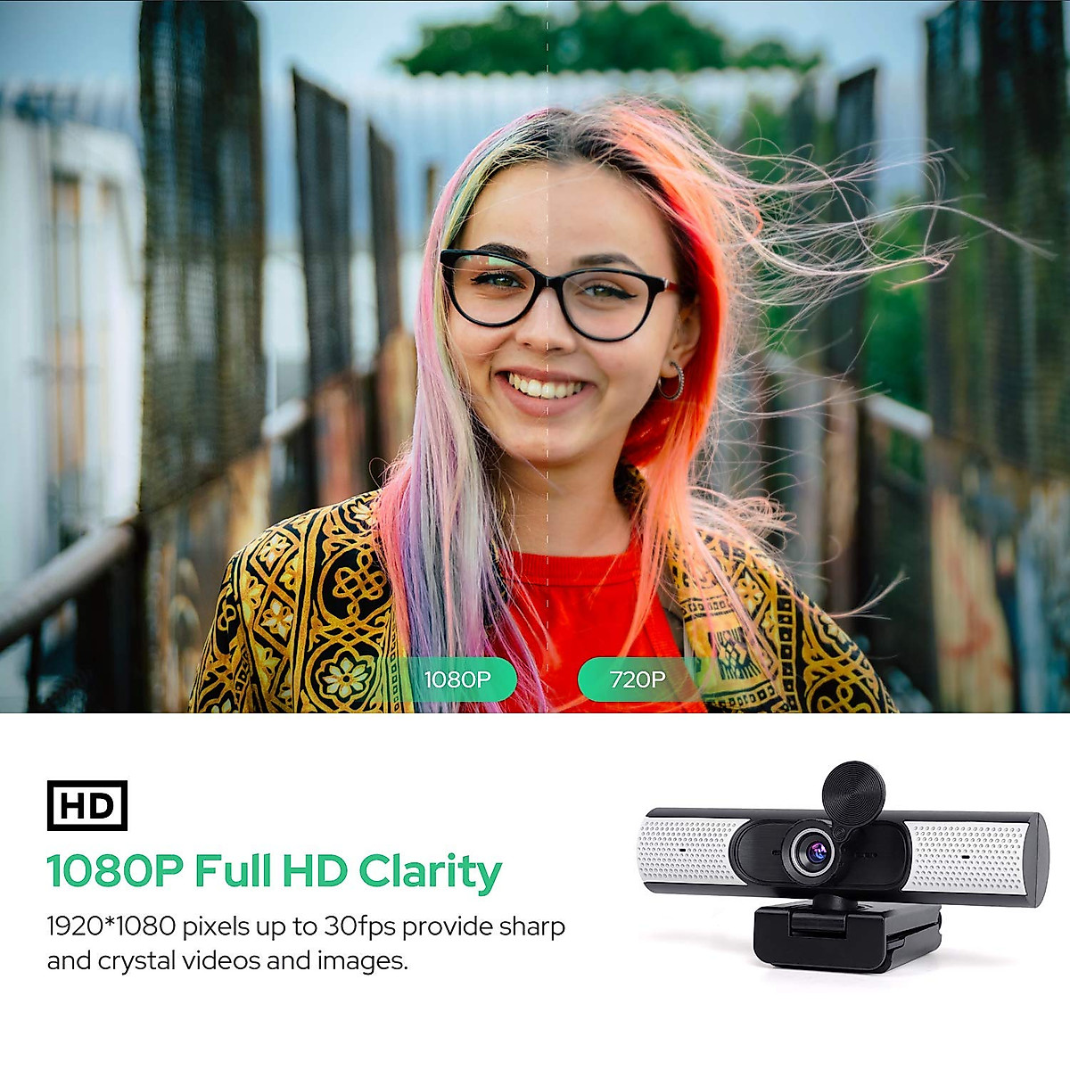 1080P Webcam with Microphone, Speaker & Privacy Cover. FHD USB Webcam with Tripod, Plug and Play, for Video Calling, Recording, Teaching, Conferencing, Streaming and Gaming