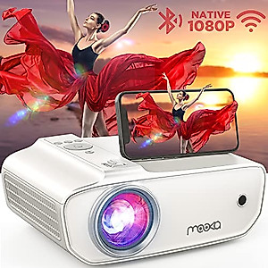 MOOKA Native 1080P Projector with WiFi and Bluetooth, 8500L FHD Movie Projector for Outdoor, Hi-Fi Speaker, Zoom, Sleep Timer, Bag, Support 300" Screen Mini Projector for Phone/TV Stick/Laptop/Xbox