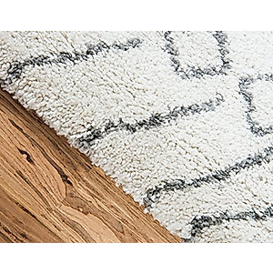 Unique Loom Rabat Shag Collection Area Rug - Geometric (9' x 12' Rectangle, Pure Ivory/ Gray)