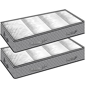 FYY Under Bed Storage, 2 Pack Large Underbed Storage Containers with Reinforced Handles & Clear Window Foldable Bedroom Organizer Bags Bin for Blankets Clothes Comforters Toys 39.4x19.7x6.3 Grey