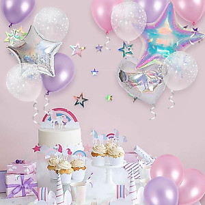 18Pcs Pearl Lilac Pink Purple Balloons Kit 32'' Clear Iridescent Star Foil Balloon Laser Star Heart Shape Balloons For Birthday Party Baby Shower Anniversary Celebration Party Decoration Supplies