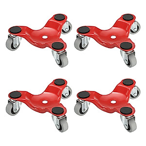 PATIKIL Furniture Mover Dolly, 4 Pack Furniture Triangle Moving Dolly with 3 Wheels 6-Inch Steel Movers Dolly, 200LB Load Capacity, Red