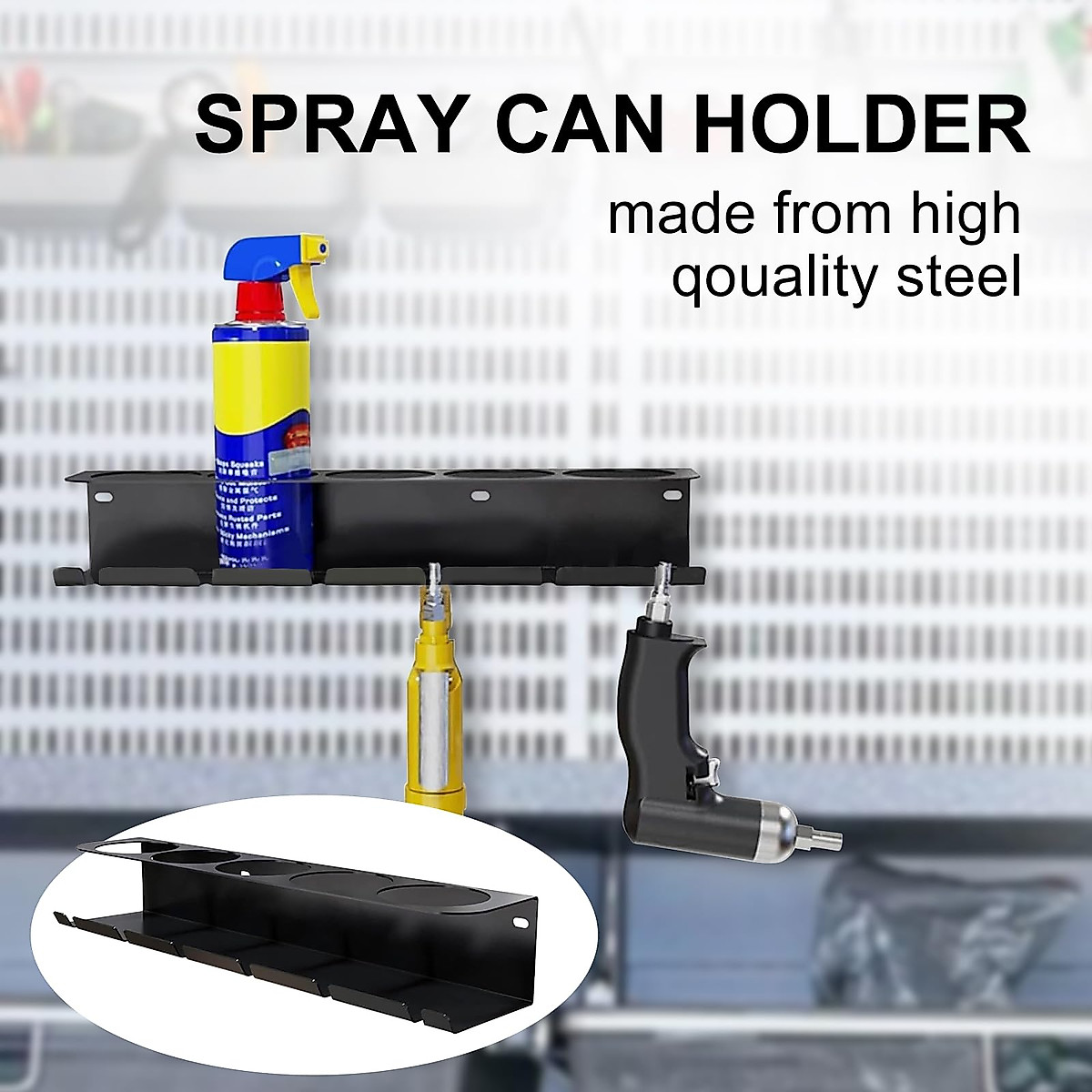 Fepinc 2 Pack 5 Hole Spray Can Organizer Can Holder, 17in Metal Spray Can Holder Rack Wall Mount Tool Shelf Organizer for Workshop, Shed, Garage, Home (2)