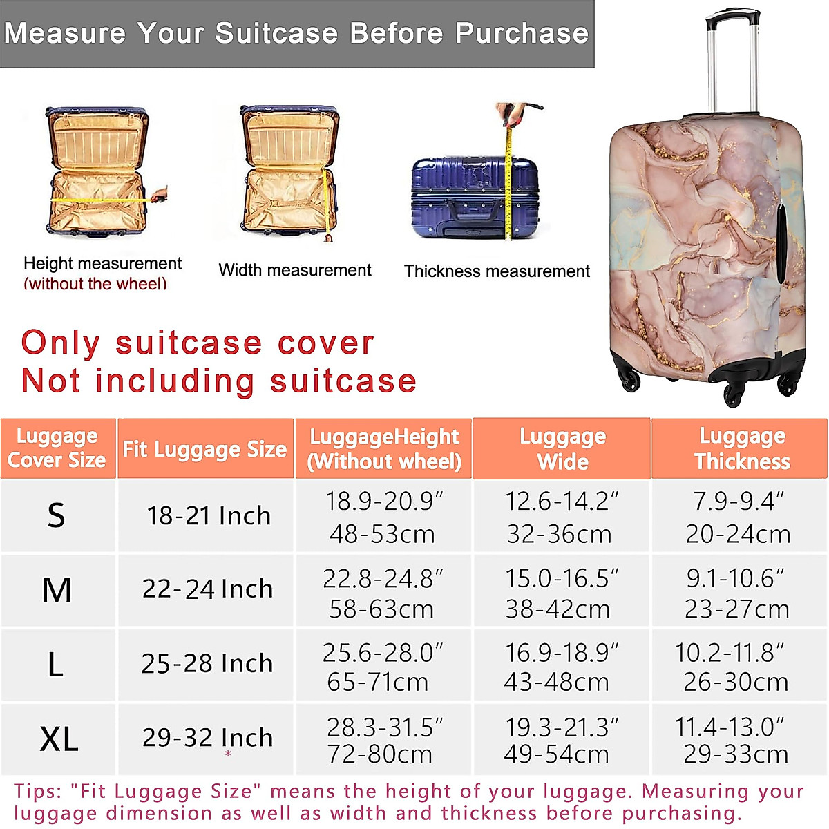Pink Blue Marble Luggage Cover Elastic Washable Stretch Suitcase Protector Anti-Scratch Travel Suitcase Cover for Kid and Adult L (25-28 inch suitcase)
