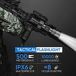 Garberiel XHP70 Tactical Flashlight for Rifle with Pressure Switch, 10000 Lumens Bright USB Rechargeable Picatinny Rail Mount Flashlight, Adjust Focus,5 Modes, Waterproof Weapon Light for Outdoor