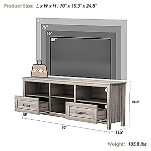 SAINTCY TV Stand for TVs up to 80", Large Television Stands with Drawers for Living Room, TV Entertainment Center with Storage and Shelves, TV Cabinet Media Console Furniture for Bedroom (Grey)