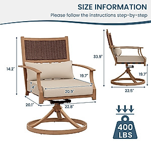 Amopatio Patio Swivel Chairs Set of 2, Outdoor Dining Chairs with Deep Seat Cushion, All Weather Swivel Rocker Chairs with Hand-Painted Metal Frame, for Backyard Deck (Khaki)