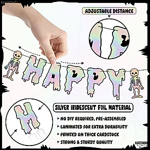 KatchOn, Iridescent Silver Halloween Birthday Banner - 10 Feet, No DIY | Halloween Happy Birthday Banner, Halloween Birthday Party Decorations | Happy Halloween Birthday Banner, Halloween Decorations