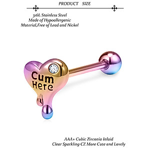 Vsnnsns 14G Tongue Rings for Women Stainless Steel Heart Tongue Rings Skull Tongue Piercing Jewelry Flower Tongue Rings Surgical Steel Tongue Jewelry Barbell Body Piercing Jewelry Rainbow