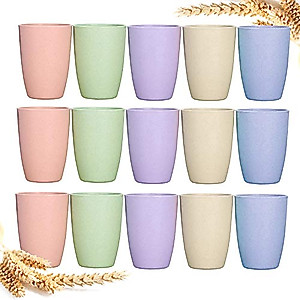 DeeCoo Eco-friendly Unbreakable Reusable Drinking Cup (12 OZ), Wheat Straw Stackable，Biodegradable Healthy Tumbler Set 15, Reusable Bathroom Drinking Cup，Dishwasher Safe