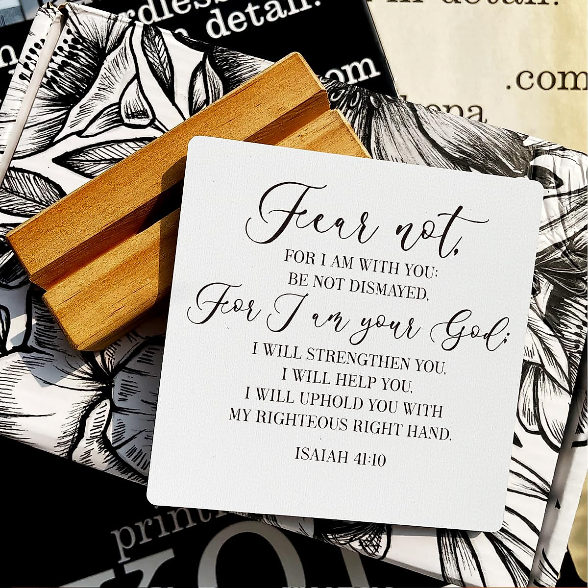 Country Fear Not for I am with You Bible Verses Wooden Plaque Sign Desk Decor Rustic Motivational Isaiah 41:10 Christian Desk Sign Decor for Home Office 4 x 4 Inches