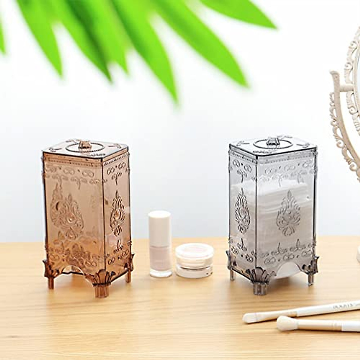 Zerodeko Cotton Swab Ball Qtip Holder: Cotton Pad Jar Plastic Container Dispenser Box Embossed Box for Bathroom Home Storage Organizer 2Pcs