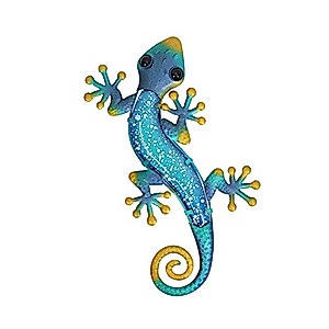 LIFFY Metal Lizard Wall Decor Outdoor Indoor Metal Wall Art Gecko Hanging Decorations Metal and Glass Garden Theme Home Decorations for Garden Living Room Bedroom
