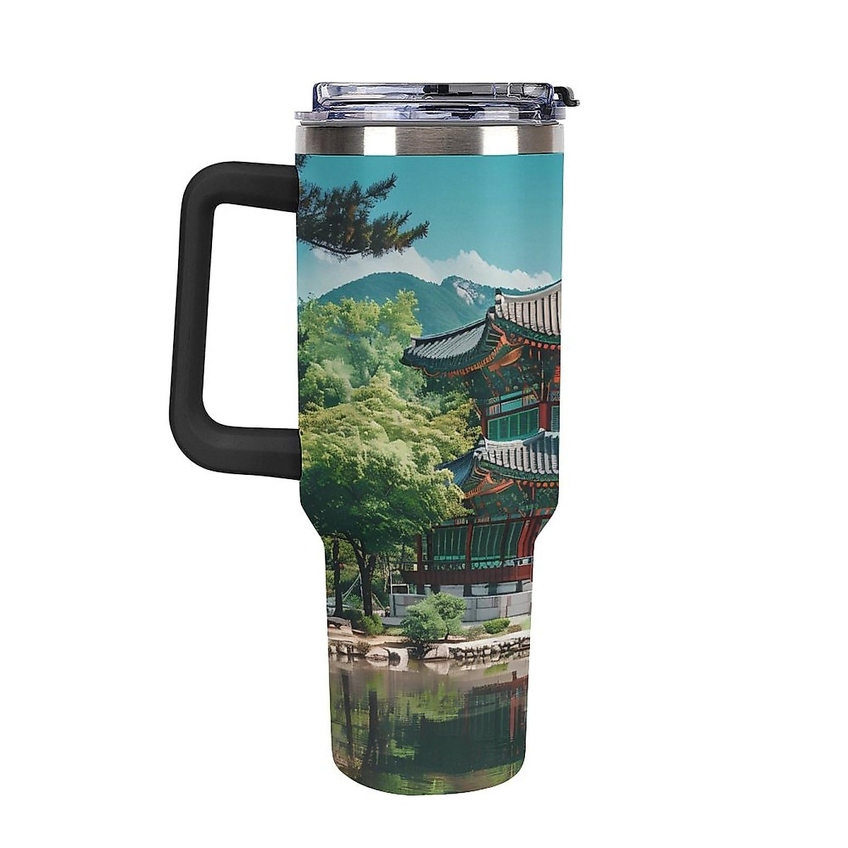 Korean Architecture Palace of Koreas Insulated Tumbler with Handle Stainless Steel Travel Coffee Mug with Lid And Straw 40oz