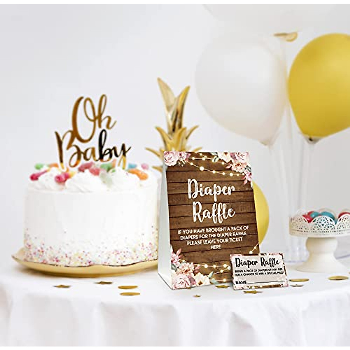 WwongxianB Wood Pattern Floral Raffle for Party Favors Games(1 Standing Sign + 50 Cards)