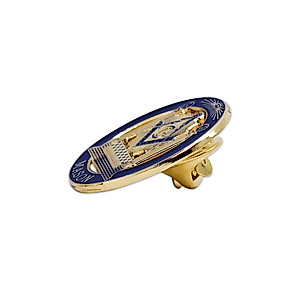 Square & Compass with Double Column Round Masonic Lapel Pin - [Blue & Gold][1'' Diameter]