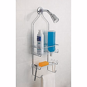 iDesign Milo Metal Wire Hanging Shower Caddy, Baskets and Towel Bar for Shampoo, Conditioner, and Soap with Hooks for Razors, Towels, and More, 4.25" x 9" x 21.25", Chrome