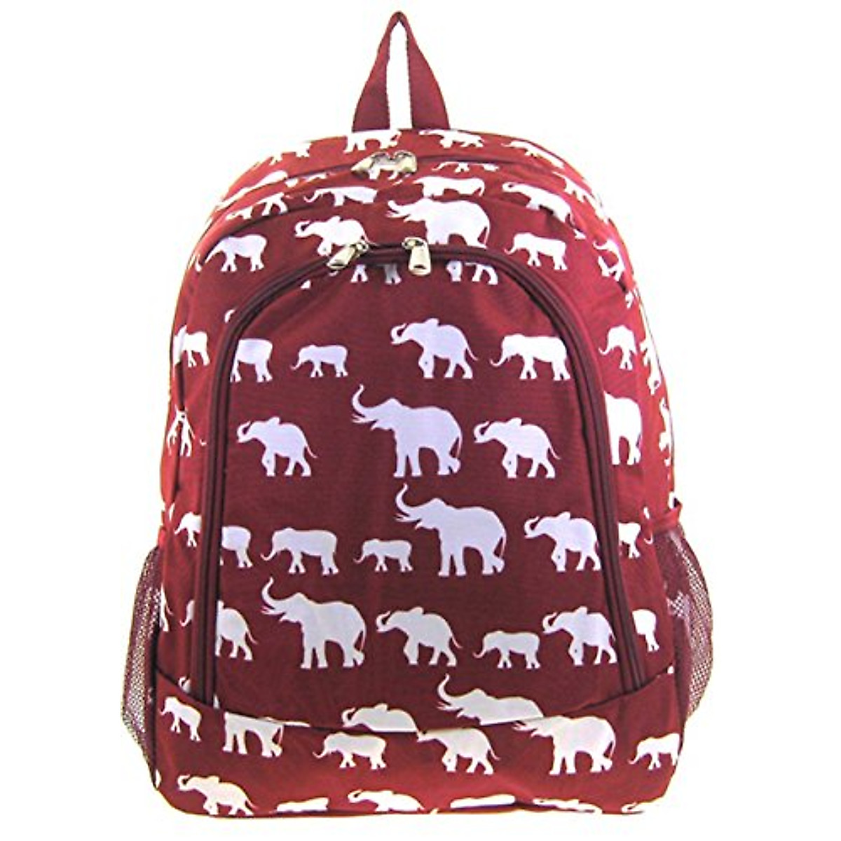 Elephant Print Full Sized Backpack (Burgundy Red)
