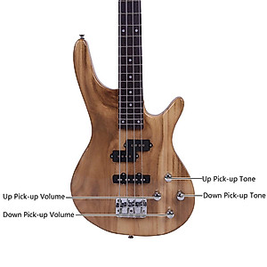 GLARRY Electric Bass Guitar Full Size 4 String Exquisite Stylish Bass with Power Line and Wrench Tool (Burlywood Color)