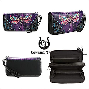 Colorful Dragonfly Western Spring Purse Country Handbag Women Shoulder Bag Crossbody Wallet Set Purple