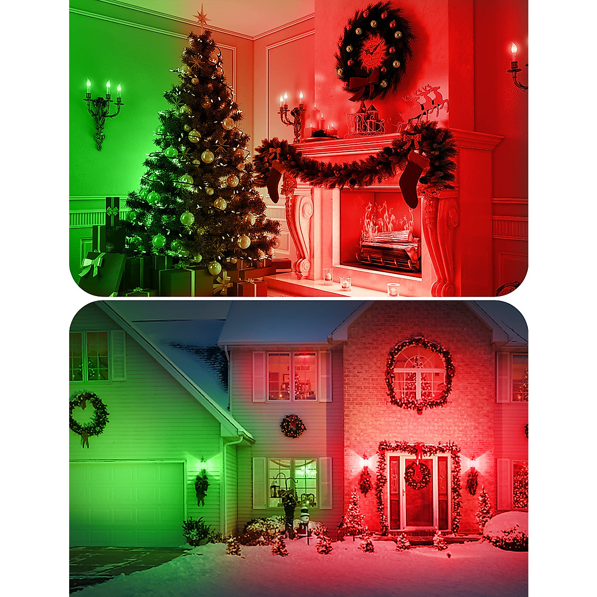 Red and Green Light Bulbs 【4 Pack 】, A19 LED Christmas Light Bulbs, 9W E26 Red Light Bulbs Green Light Bulbs 720LM Red Bulbs Green Bulb Outdoor for Halloween Christmas Lighting, Porch, Non-Dimmable