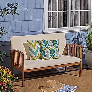 Christopher Knight Home Grace Outdoor Acacia Wood Loveseat, Brown Patina Finish and Cream