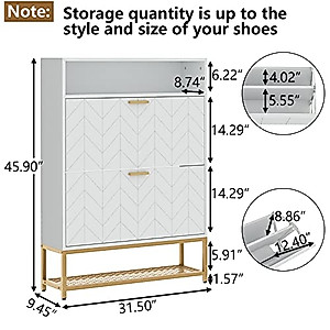 Loomie Shoe Cabinet, Free Standing Tipping Bucket Shoe Rack Organizer with 2 Flip Drawers,Entryway Narrow Shoe Storage with Storage Shelf & Top Cubby,Modern Slim Hidden Shoe Cabinet With Doors (White)