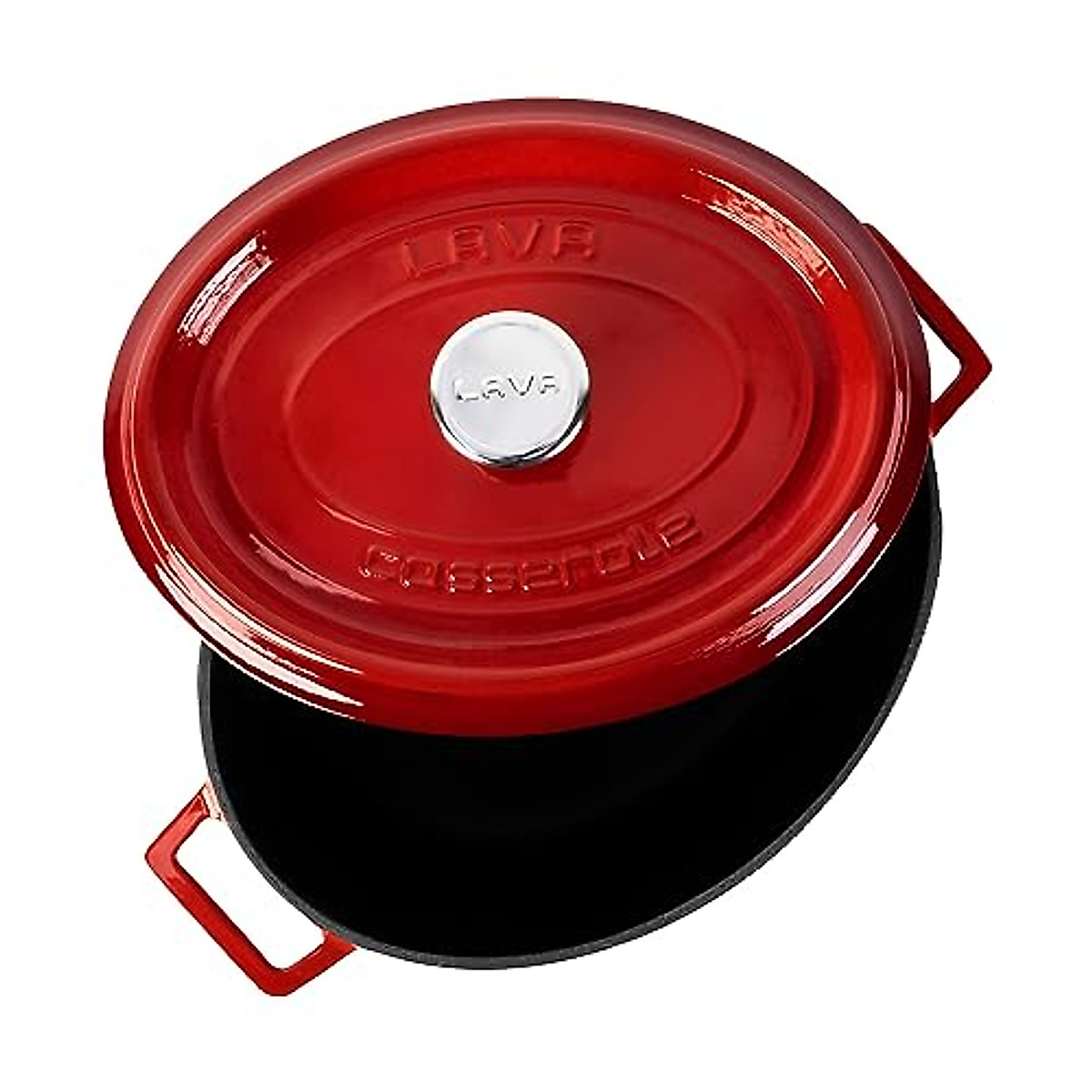 LAVA 7.5 Quarts Cast Iron Dutch Oven: Multipurpose Stylish Oval Shape Dutch Oven Pot with Three Layers of Enamel Coated with Trendy Lid (Red)