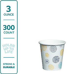 [300 Count] 3 oz. Small Paper Cups, Disposable Mini Bathroom Mouthwash Cups - Floral