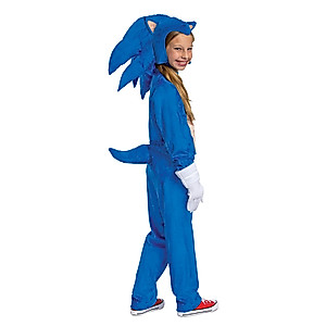 Sonic the Hedgehog Costume, Official Deluxe Sonic Movie Costume and Headpiece, Kids Size Large (10-12)