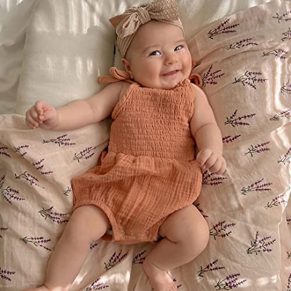 LifeTree Baby Swaddle Blankets Girls, Organic Muslin Swaddle Blankets Unisex Swaddling Wrap Receiving Blanket Neutral for Newborn, 100% Organic Cotton, Large 47 x 47 inches, Lavender & Mauve