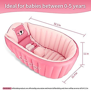Inflatable Baby Bath Tub Portable Foldable Travel Mini Swimming Pool Helps Infants to Toddler Tub (Pink)
