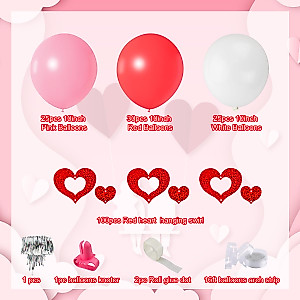 Valentines Day Balloon Arch Garland, Valentines Red Pink White Heart Balloon with Bling Bling Hanging Swirl for Sweetheart Wedding Bridal Shower Valentines Day Anniversary Engagement Party Decorations