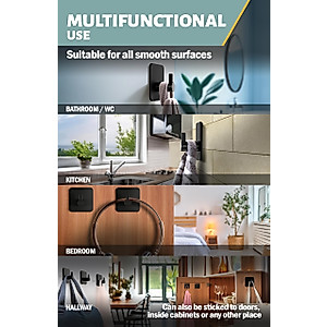 Menz 6-Pack Towel Hooks for bathrooms, Black - Durable Adhesive Hooks, Adhesive Wall Hooks, Adhesive Towel Hooks, Waterproof Stick on Hooks