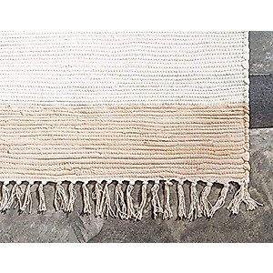 Unique Loom Chindi Rag Collection Hand Woven Striped Natural Fibers Beige Area Rug (8' 0 x 10' 0)