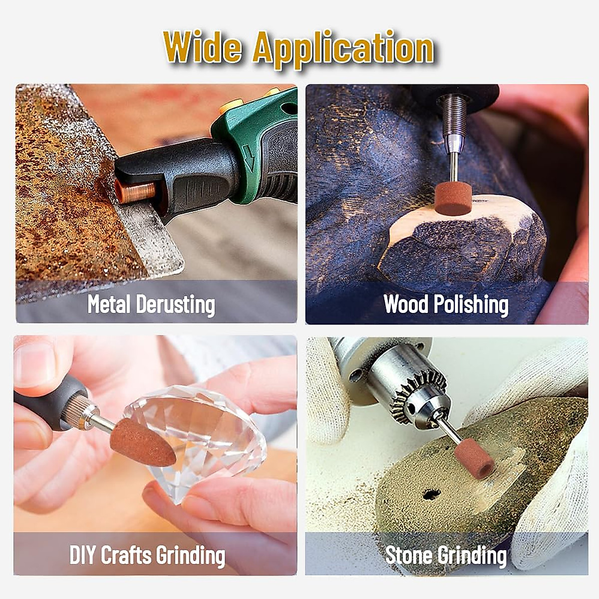 Sanding Bits for Rotary Tool, 42Pcs Different Shape Grinding Stone Sanding Drill Bits with 1/8 inch Shank, Aluminium Oxide for Metal Rust Removal, Deburring, Smoothing, Sharpening