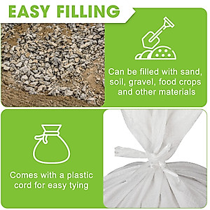 200 Pcs Empty Sandbags Heavy Duty Sand Bags with Ties Woven Polypropylene Sand Bags Bulk Sand Bag for Flooding 16 x 26 Inches Sandbag Flood Protection for Emergency Hurricane Season Supplies (White)
