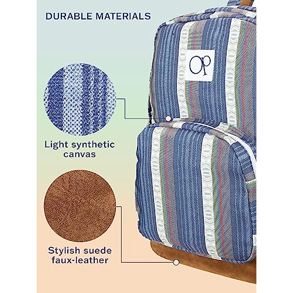 Ocean Pacific La Playa Canvas Backpack for Travel, Sports, Beach, Work, Casual Daypack for Men Women Fits 15.6 Inch Laptop (Navy)