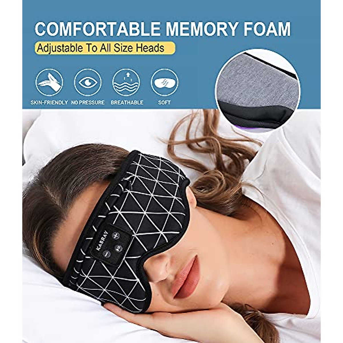Sleep Headphones, Kabray Sleeping Headphones Soft Comfortable Bluetooth Sleep Mask with Ultra Thin Speakers, Cool Gadgets Gift for Women Men Valentine's Father's Mother's Day Birthday Christmas