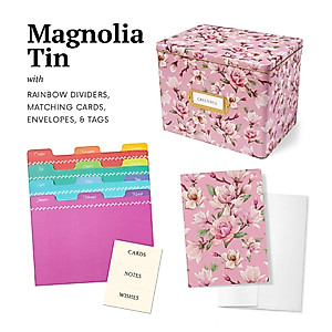 Jot & Mark Greeting Card Organizer Tin Box with Dividers, Cards, and Envelopes (Magnolia)
