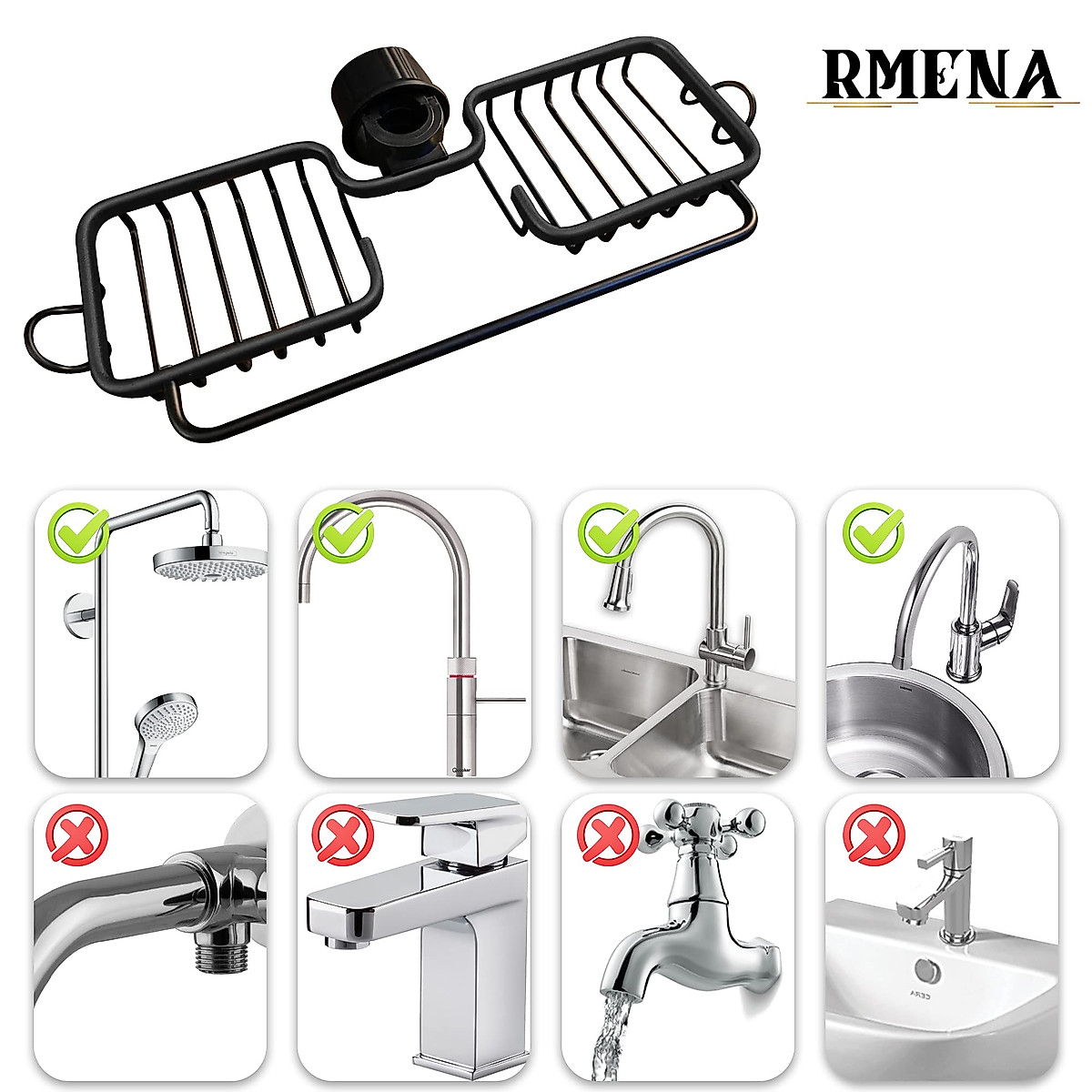 RMENA Faucet Sponge Holder Kitchen Sink Organizer – Sink Sponge Holder Faucet Drain Rack with Sponge and Cleaning Brush – Kitchen Caddy Sink Organizer for Kitchen Sink Accessories, Sponge, Dish Soap