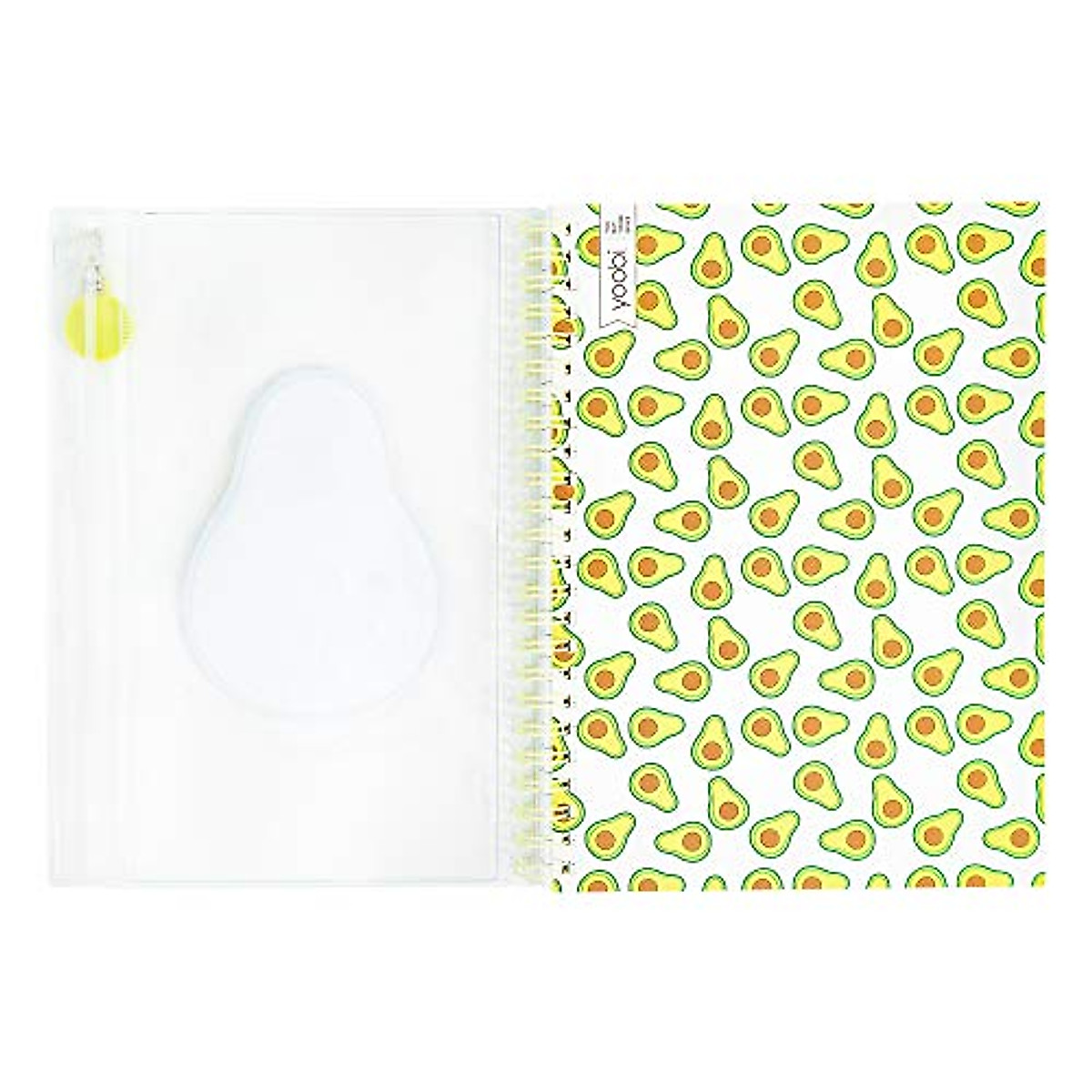 Yoobi College-Ruled Spiral Notebooks with Pencil Zipper Pouches | Fun Green Avacado Print | Cute Rainbow Glitter | 2-Pack | 60 Sheets, Multicolor