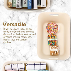 Plastic Storage Bins 10 Pcs White Storage Bin Pantry Organizer Bins Small Storage Baskets Storage Containers for Home Kitchen (14 x 10.5 x 6.4 Inch)