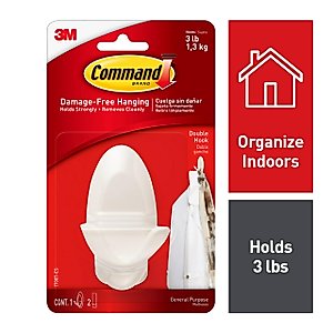 Command Medium Double Hooks, Holds up to 3 lb, Total 4 Wall Hooks with 8 Command Strips (4-Pack of 1 Hook), Organize Damage-Free, No Tools Wall Hooks for Hanging Decorations in Living Spaces